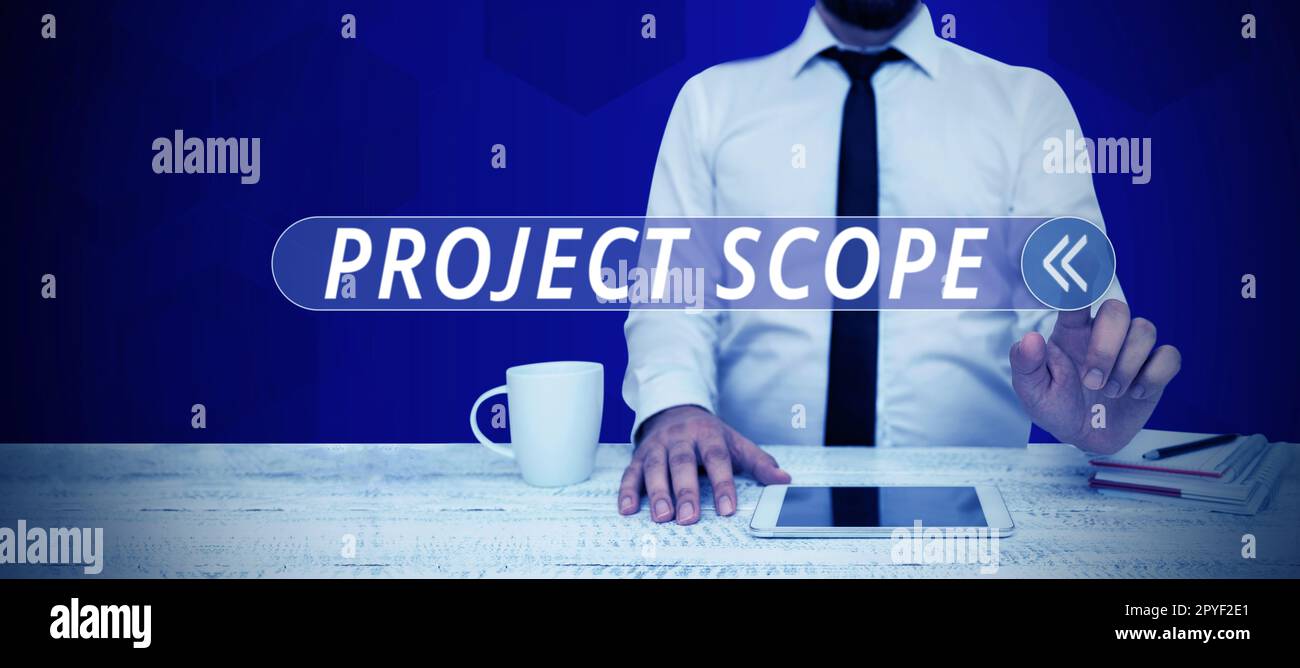 Conceptual caption Project Scope. Concept meaning evaluation of work ...