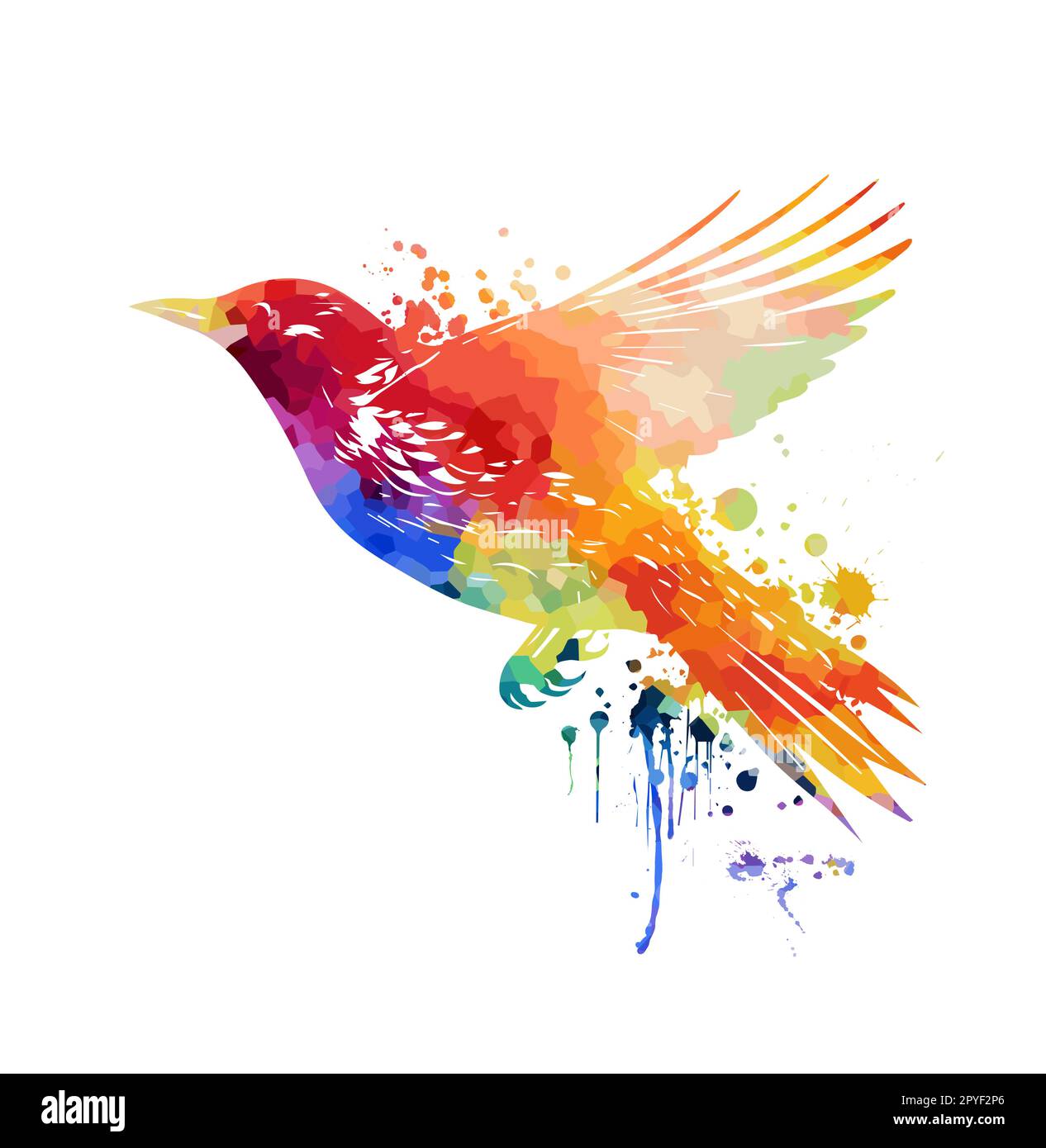 Abstract colorful flying starling from blots. Tattoo. Graffiti style ...