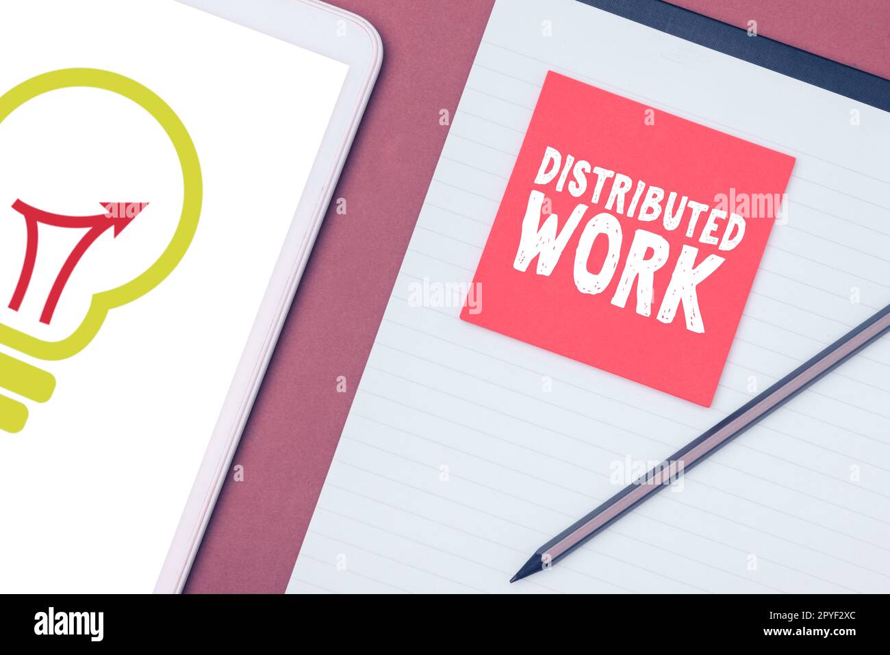 Sign displaying Distributed Work. Concept meaning practiced by enterprises using network ...