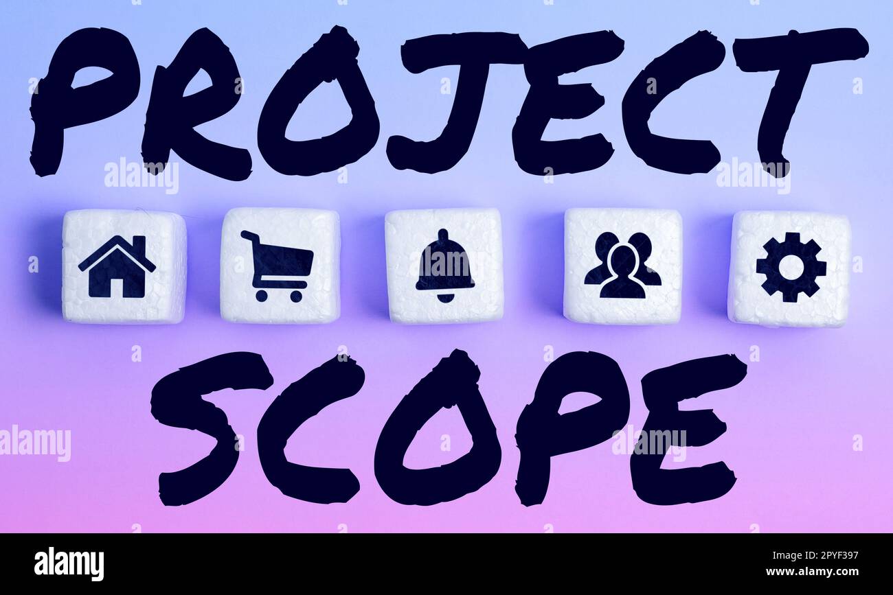 Hand writing sign Project Scope. Business showcase evaluation of work ...