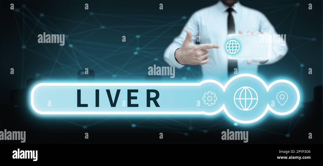 Text sign showing Liver. Business approach Large lobed glandular organ ...