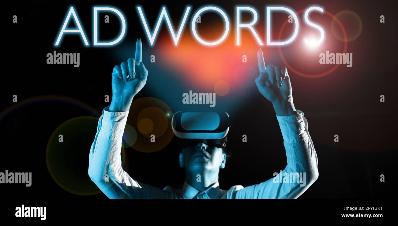 Hand writing sign Ad Words. Word for oversee and control the various ...