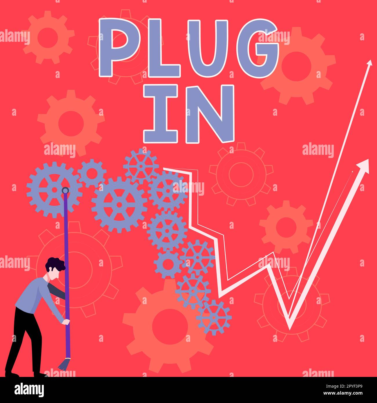 Sign displaying Plug In. Business overview putting device into ...