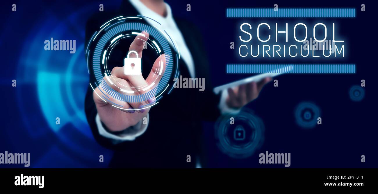 Text sign showing School Curriculum. Business concept designed to ...