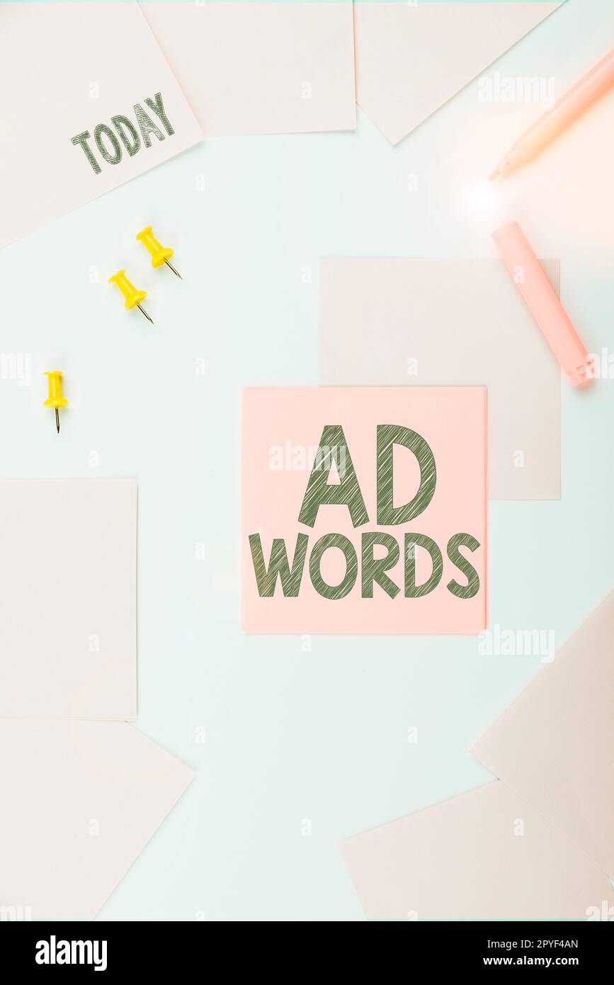 Writing displaying text Ad Words. Business showcase oversee and control ...