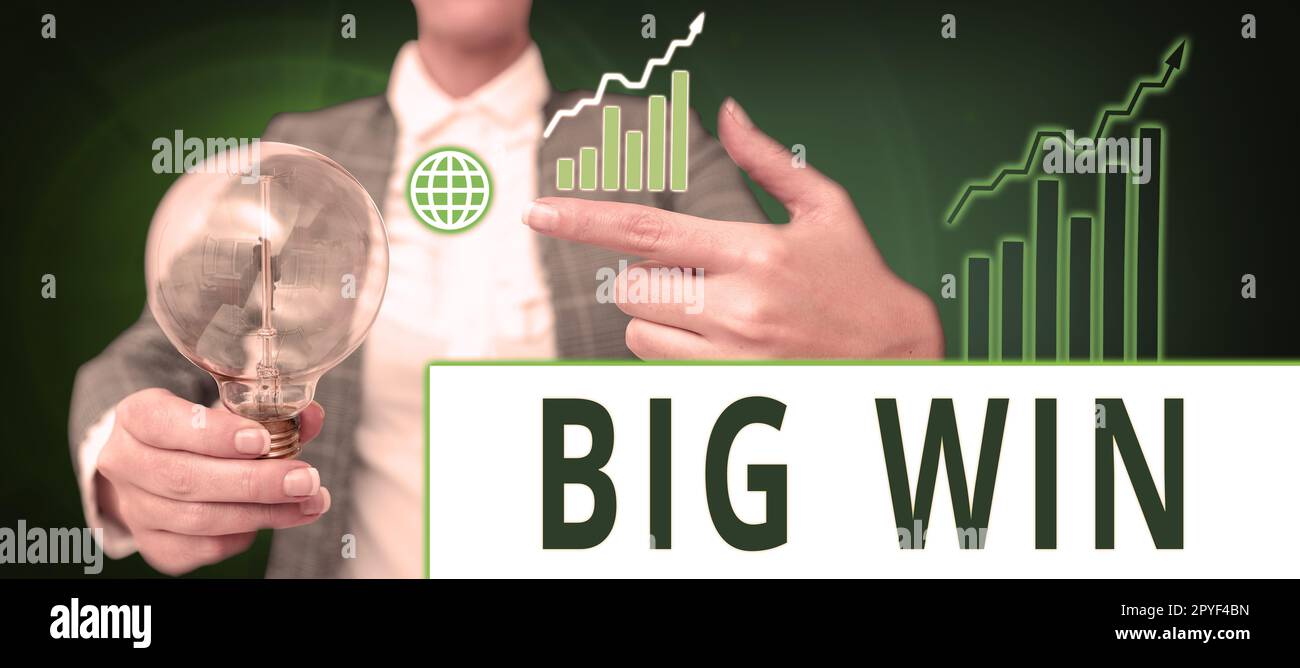 Text caption presenting Big Win. Internet Concept having won an ...