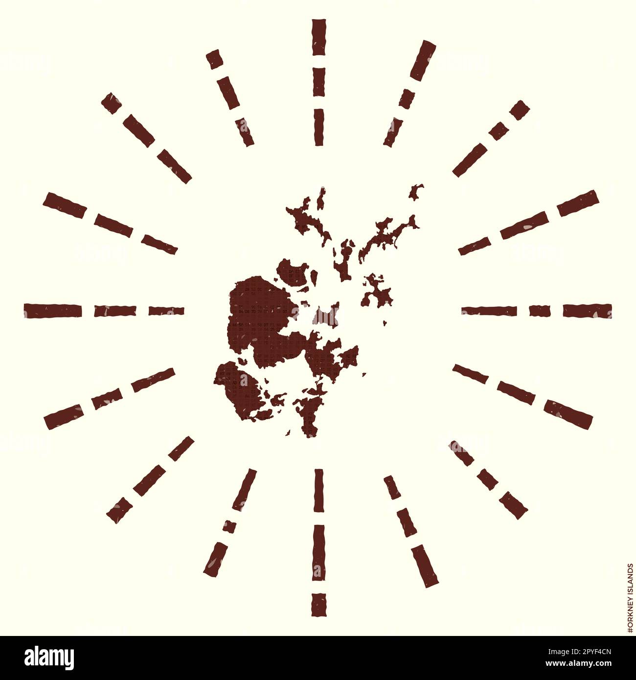 Orkney Islands Logo. Grunge sunburst poster with map of the island ...