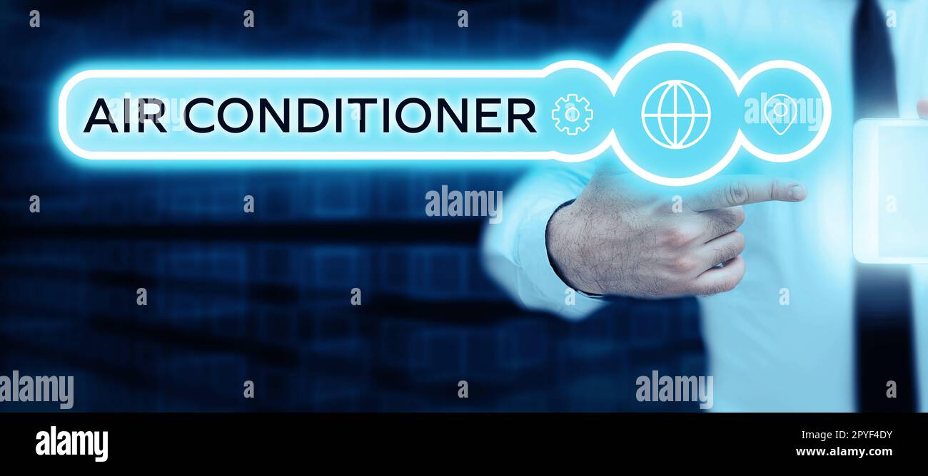 Hand writing sign Air Conditioner. Business concept apparatus for ...