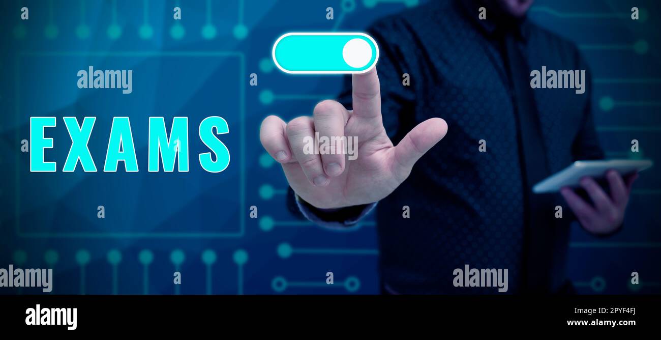 Text caption presenting Exams. Internet Concept test of a specified ...