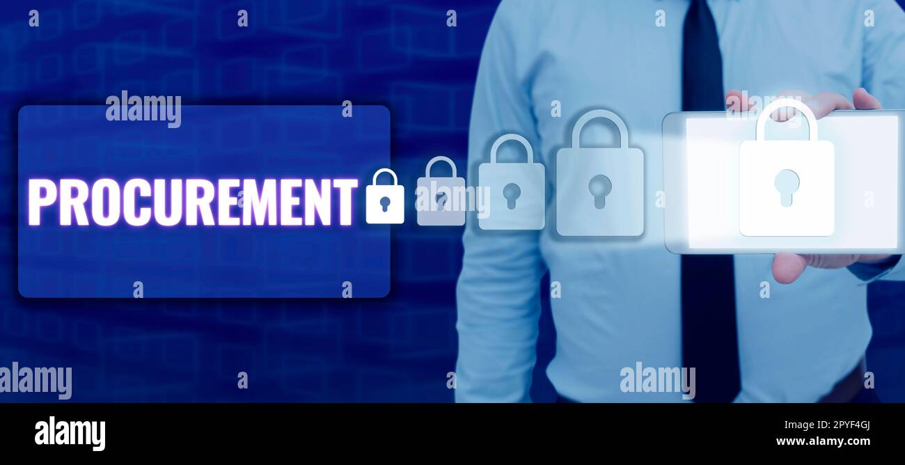 Text sign showing Procurement. Conceptual photo Procuring Purchase of ...