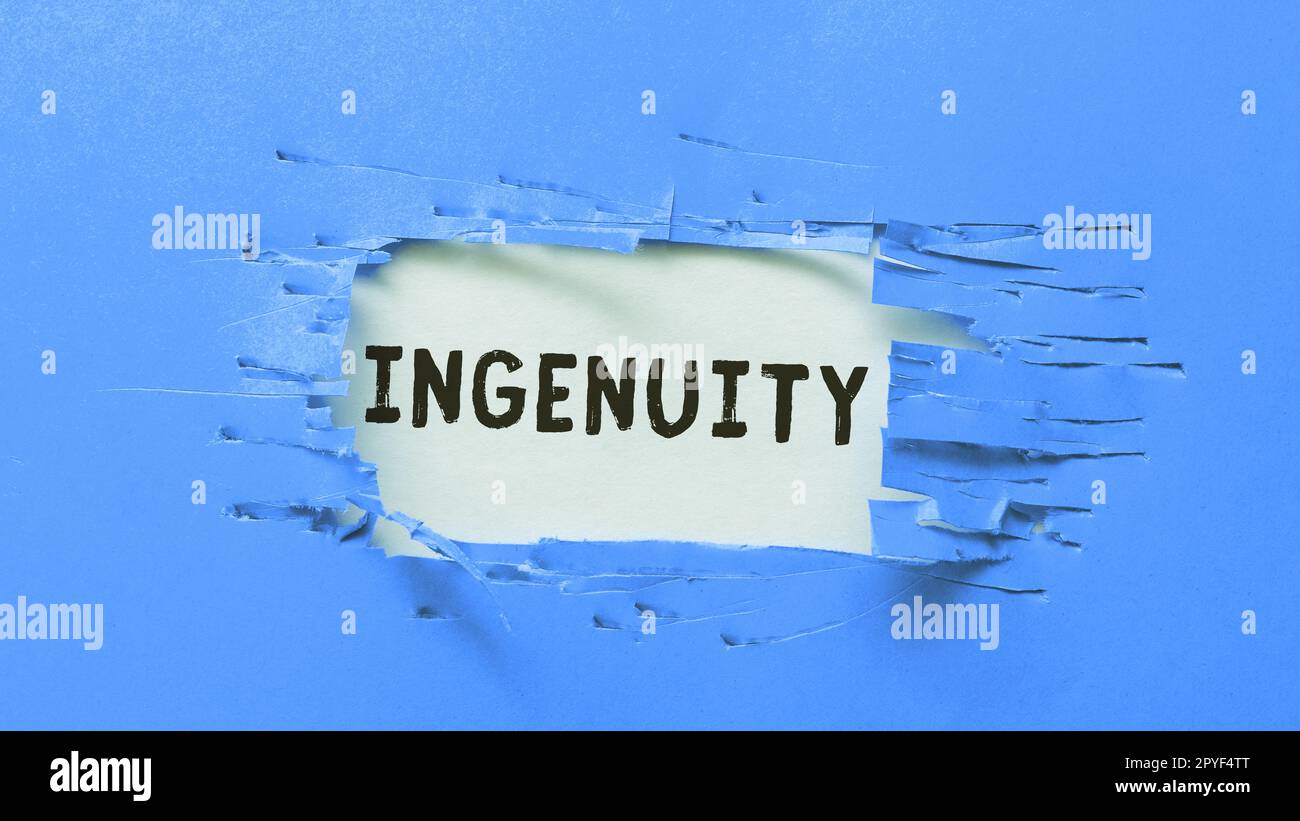 Hand writing sign Ingenuity. Word Written on the quality of being ...