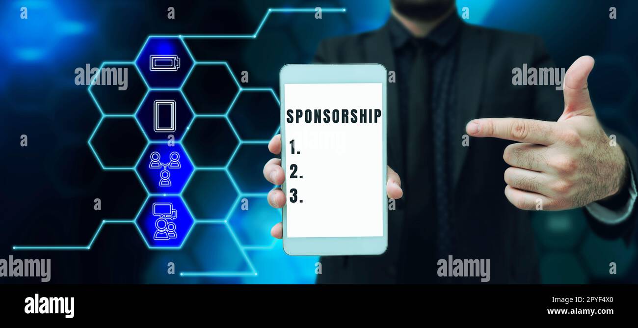 Text caption presenting Sponsorship. Business idea Position of being a ...