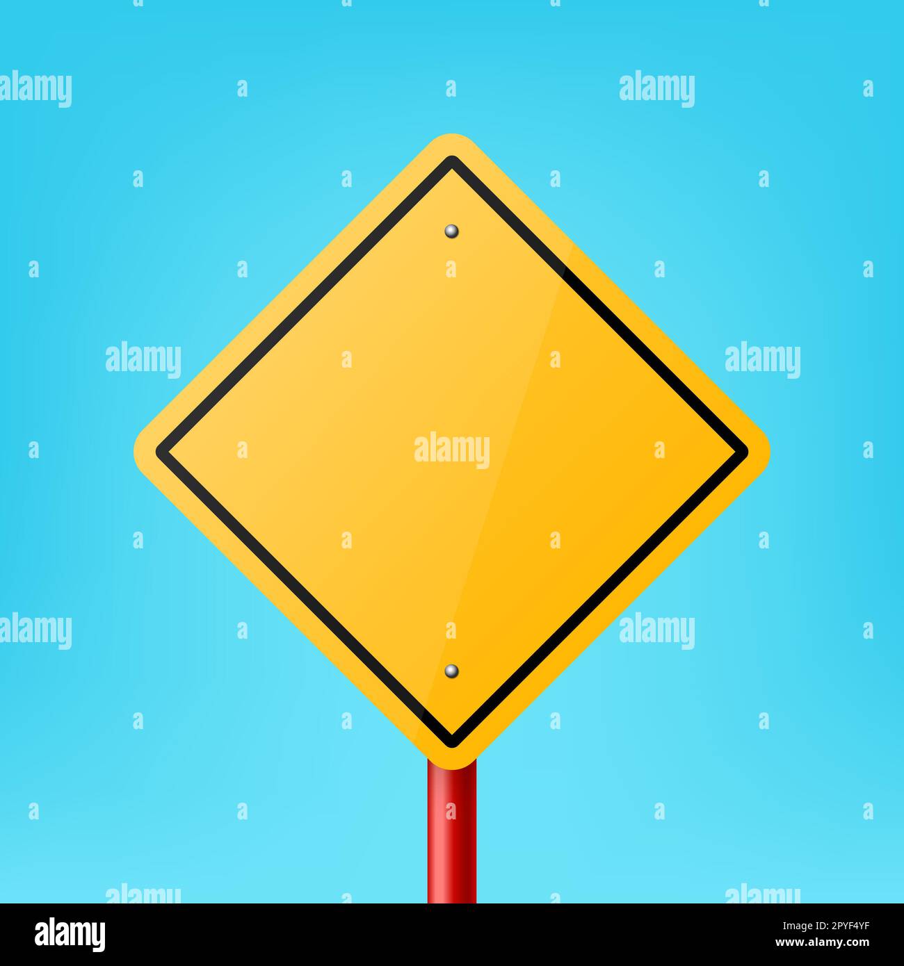 Vector Yellow Blank Diamond Shaped Road Sign Frame Icon Closeup on Blue ...