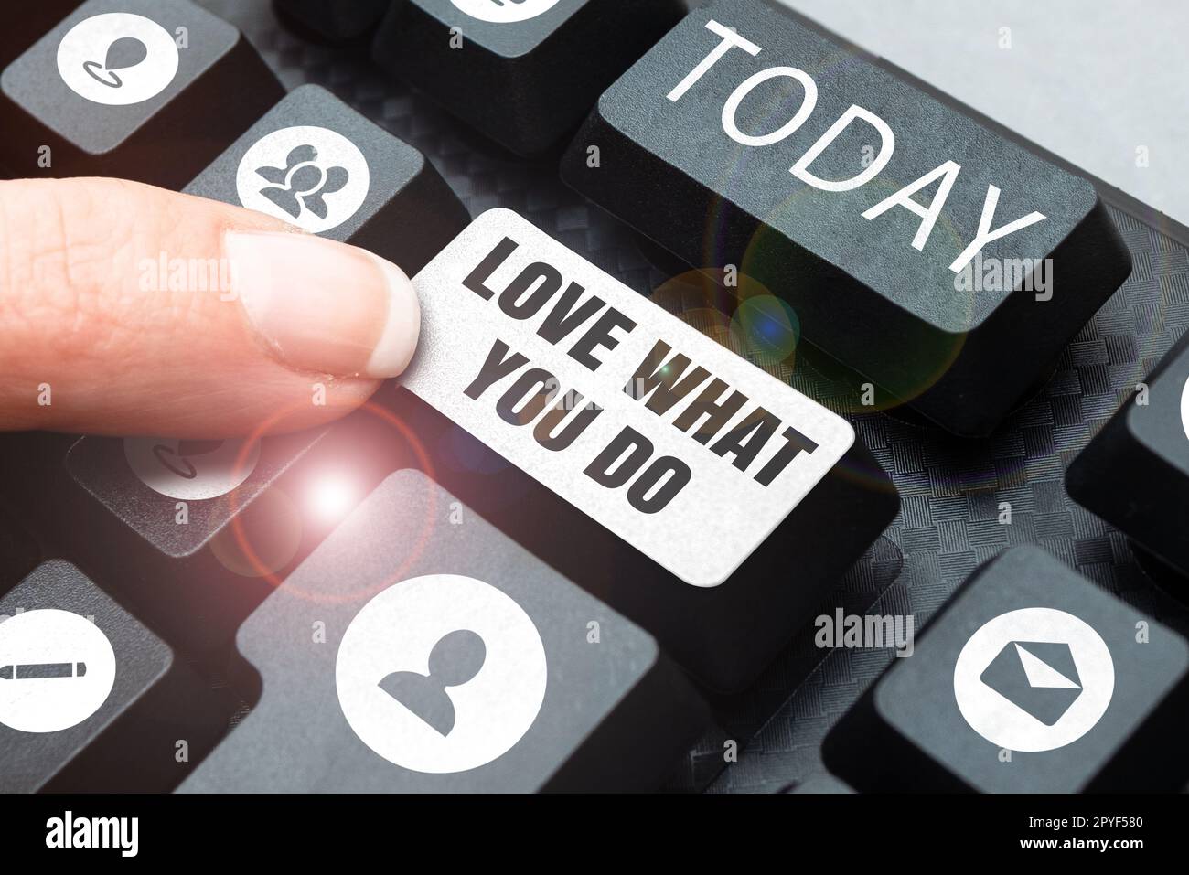 Hand writing sign Love What You Do. Word Written on has passion and ...