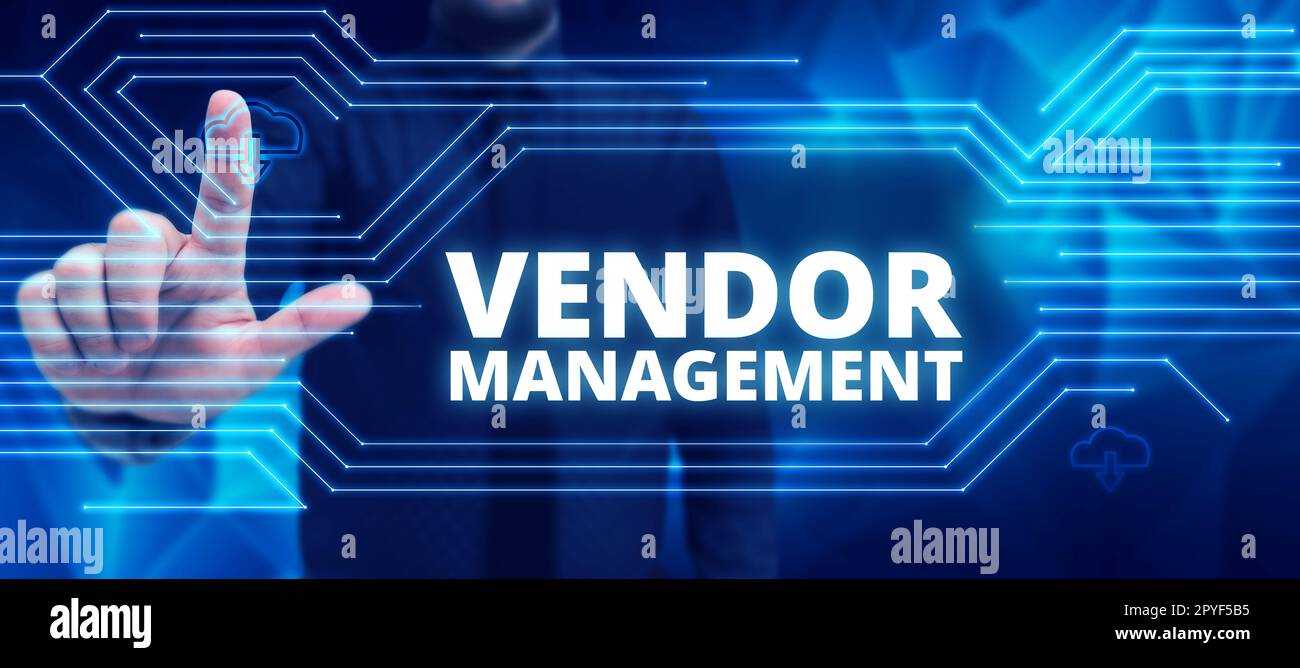 Hand writing sign Vendor Management. Conceptual photo activities ...
