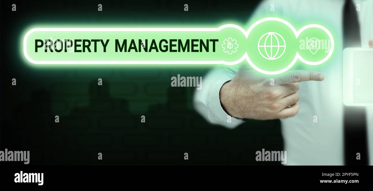 Text caption presenting Property Management. Business idea Overseeing ...