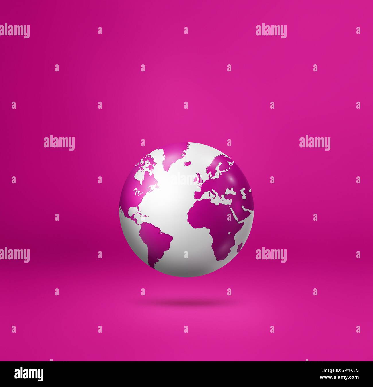 World globe, earth map, floating over a pink background. 3D isolated ...