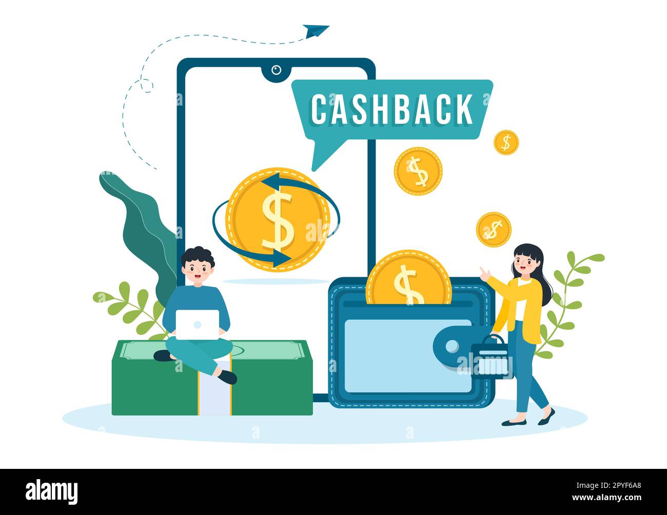 Cashback Illustration with Financial Payment to Money Cash Back Service ...