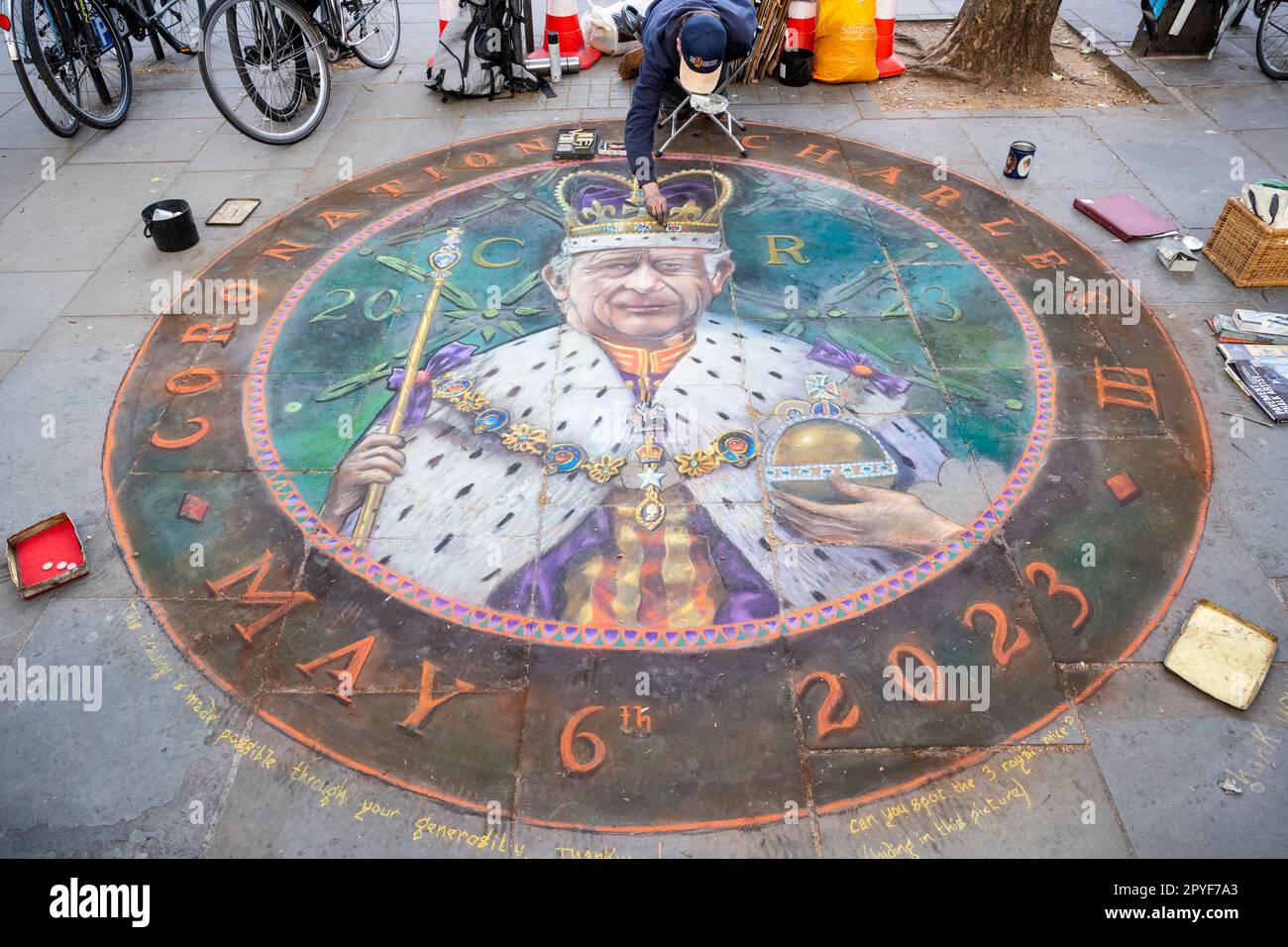 London, UK. 3 May 2023. Pavement chalk artist Julian Beever works on ...