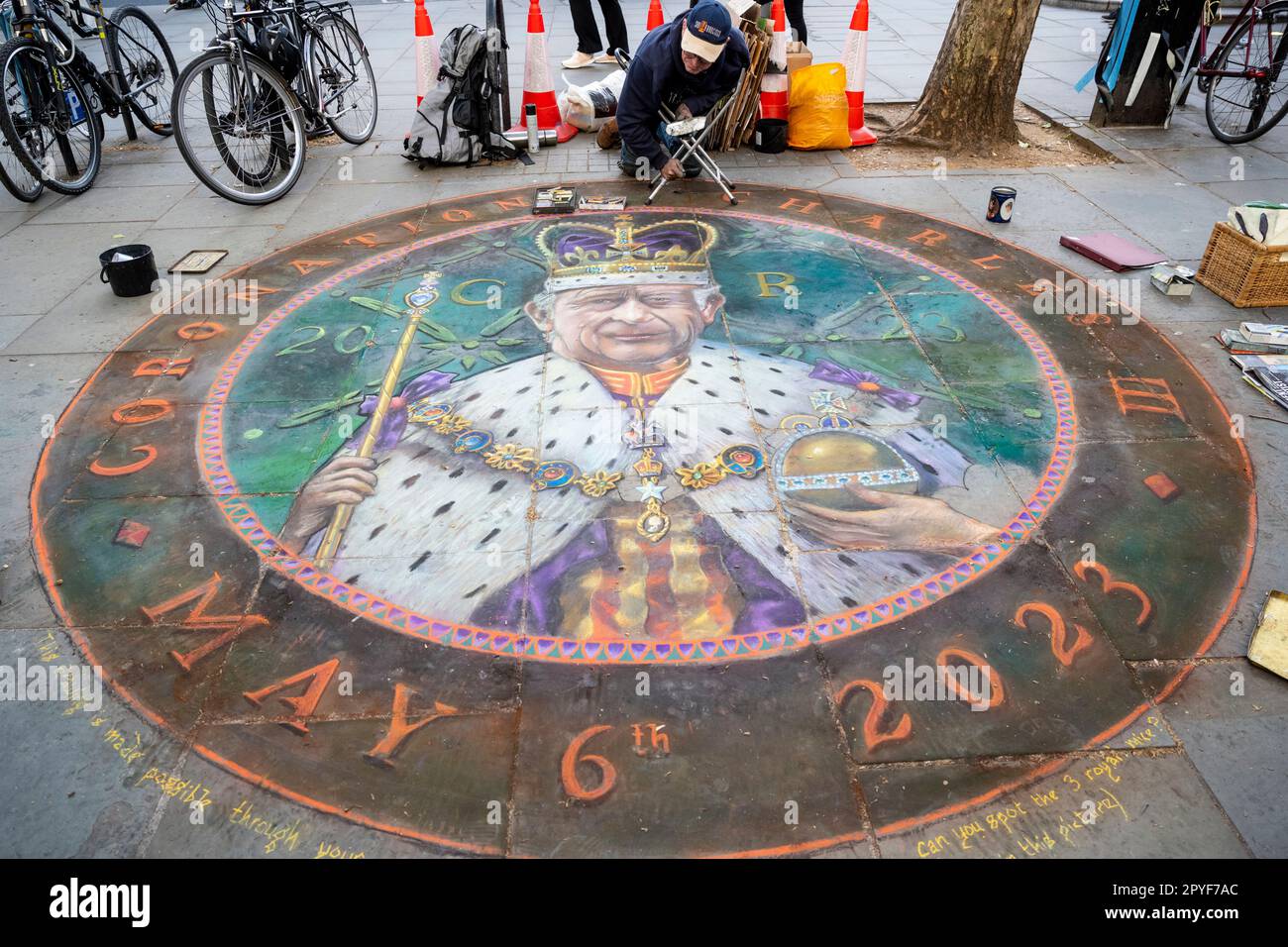 London, UK. 3 May 2023. Pavement chalk artist Julian Beever works on ...
