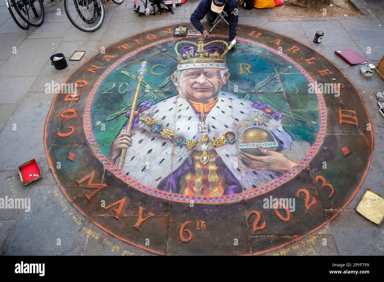 London, UK. 3 May 2023. Pavement chalk artist Julian Beever works on ...