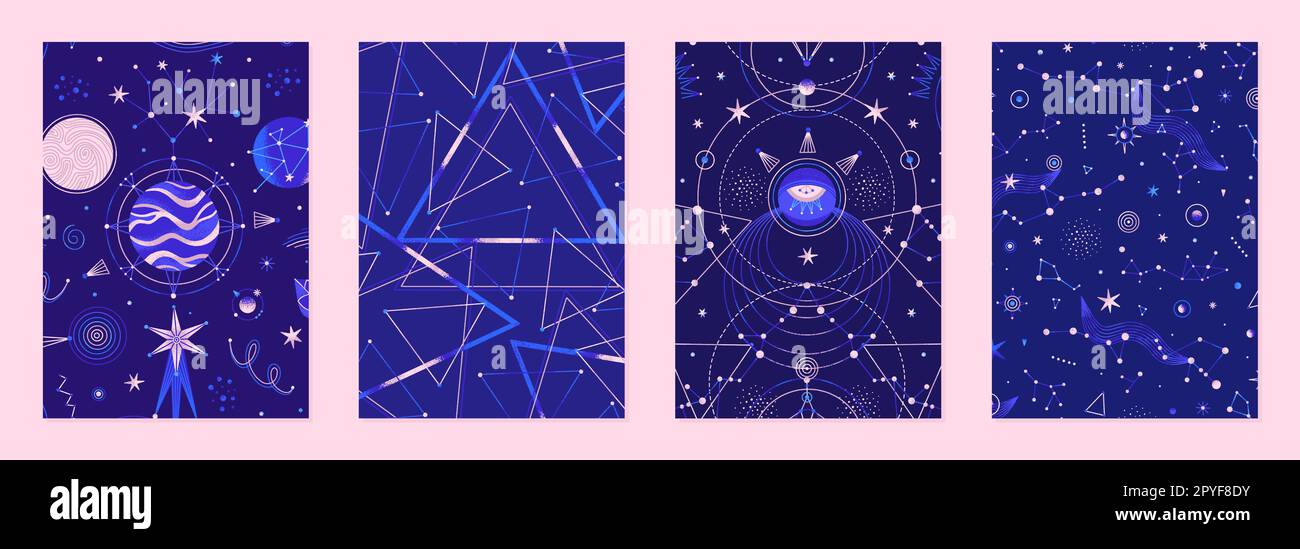 Set of vector illustrations of abstract celestial bodies ...