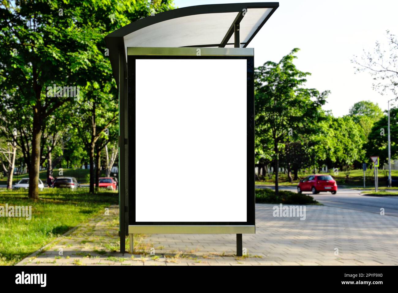 bus shelter. lightbox ad sign. mockup template. glass billboard ...