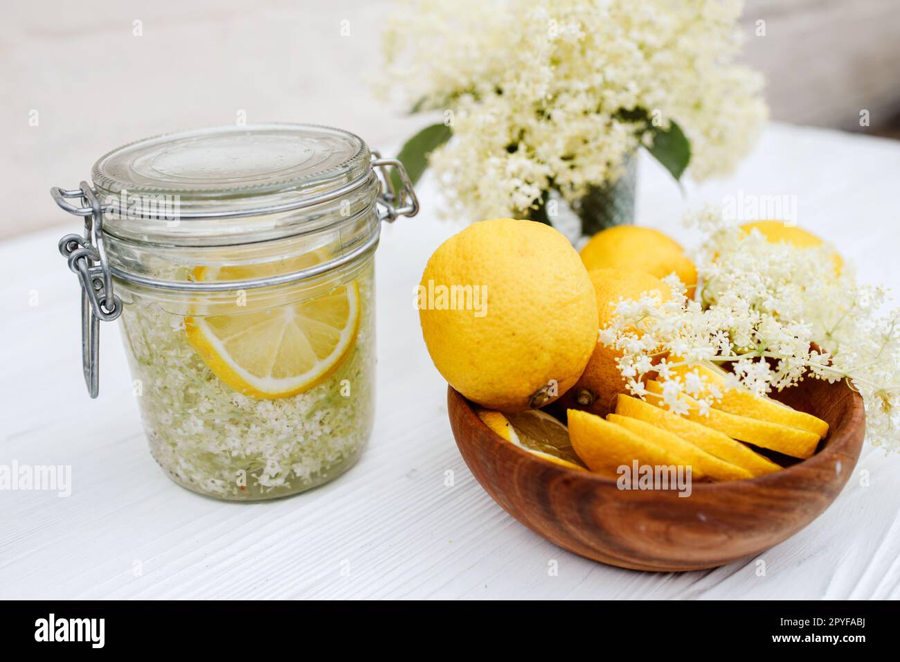 Canned drink with elderberry and lemon. A refreshing summer drink with ...