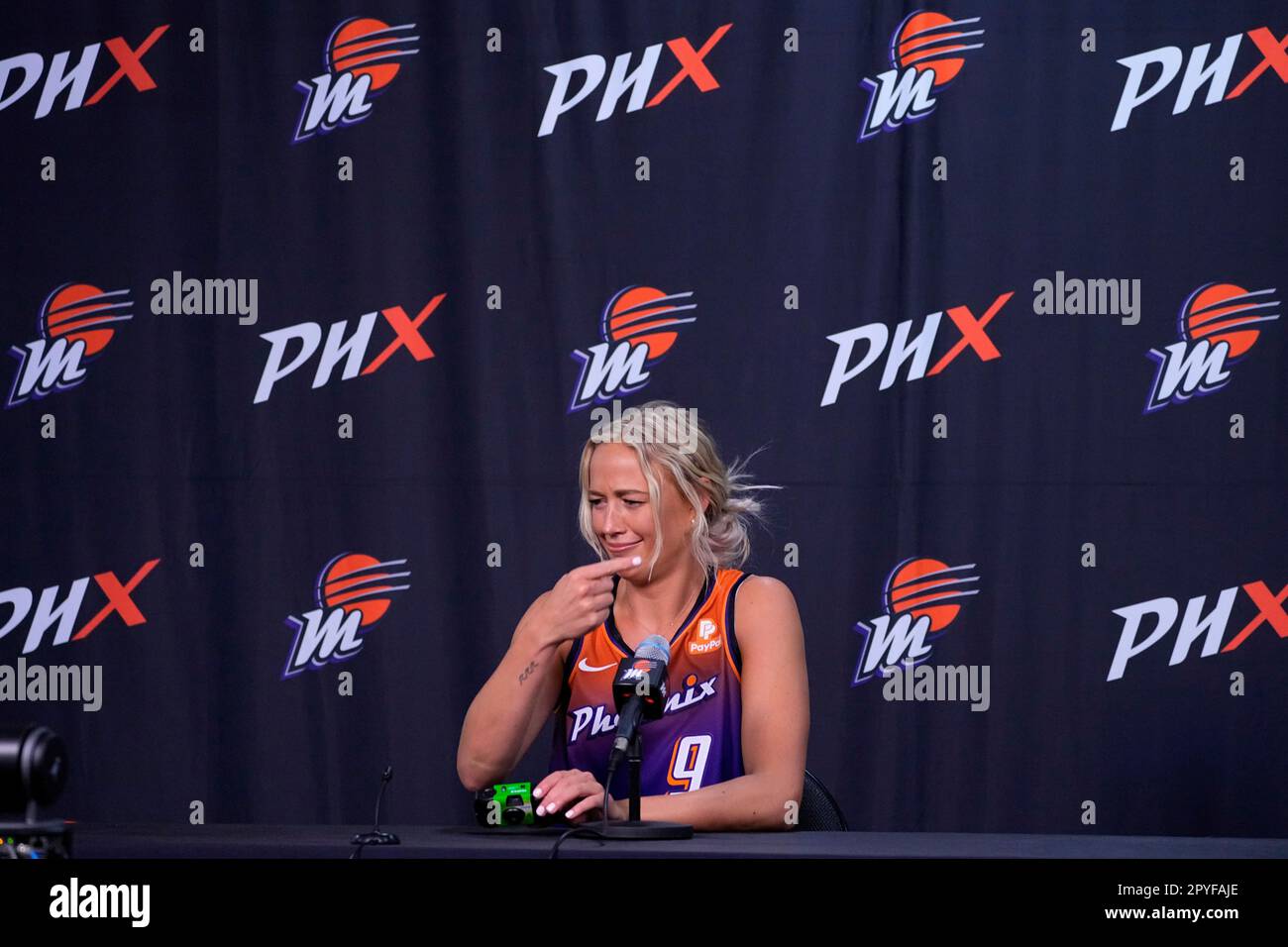 Phoenix Mercury guard Sophie Cunningham speaks during the WNBA ...