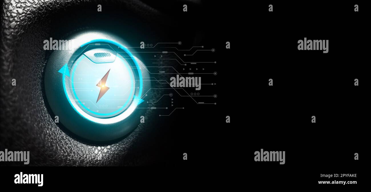 Close up of Electric power button displayed on a futuristic interface ...