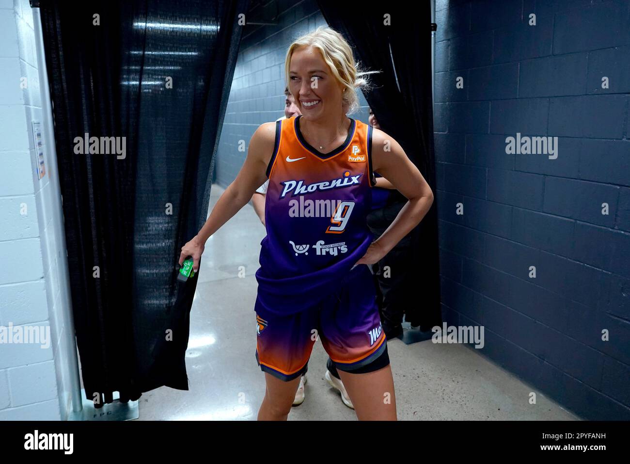 Phoenix Mercury guard Sophie Cunningham arrives to speak during the ...