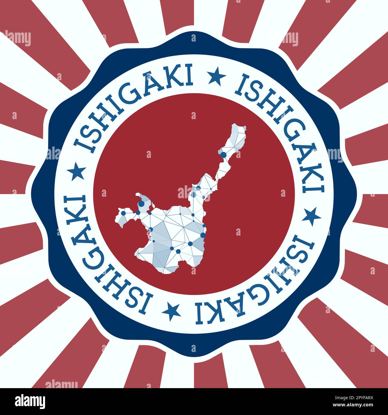 Ishigaki Badge. Round logo of island with triangular mesh map and ...