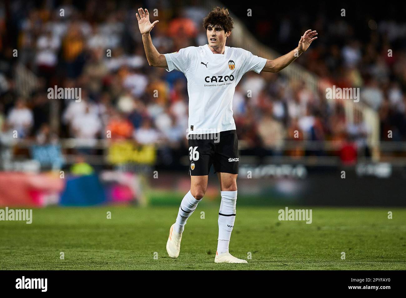 Javier Guerra (Valencia CF, #36) reacts during the LaLiga Santander ...