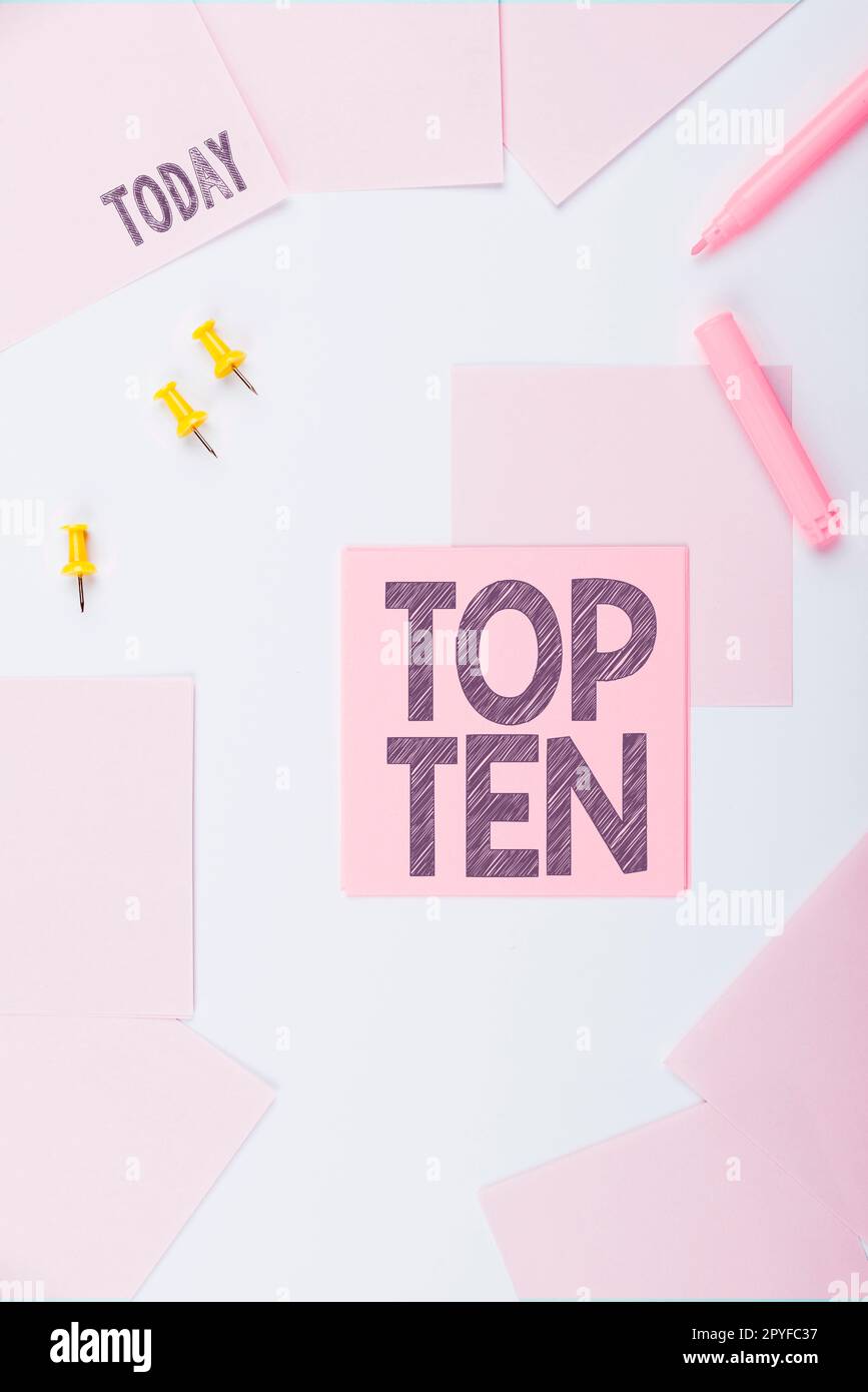 Handwriting text Top Ten. Word for the ten most popular songs or ...