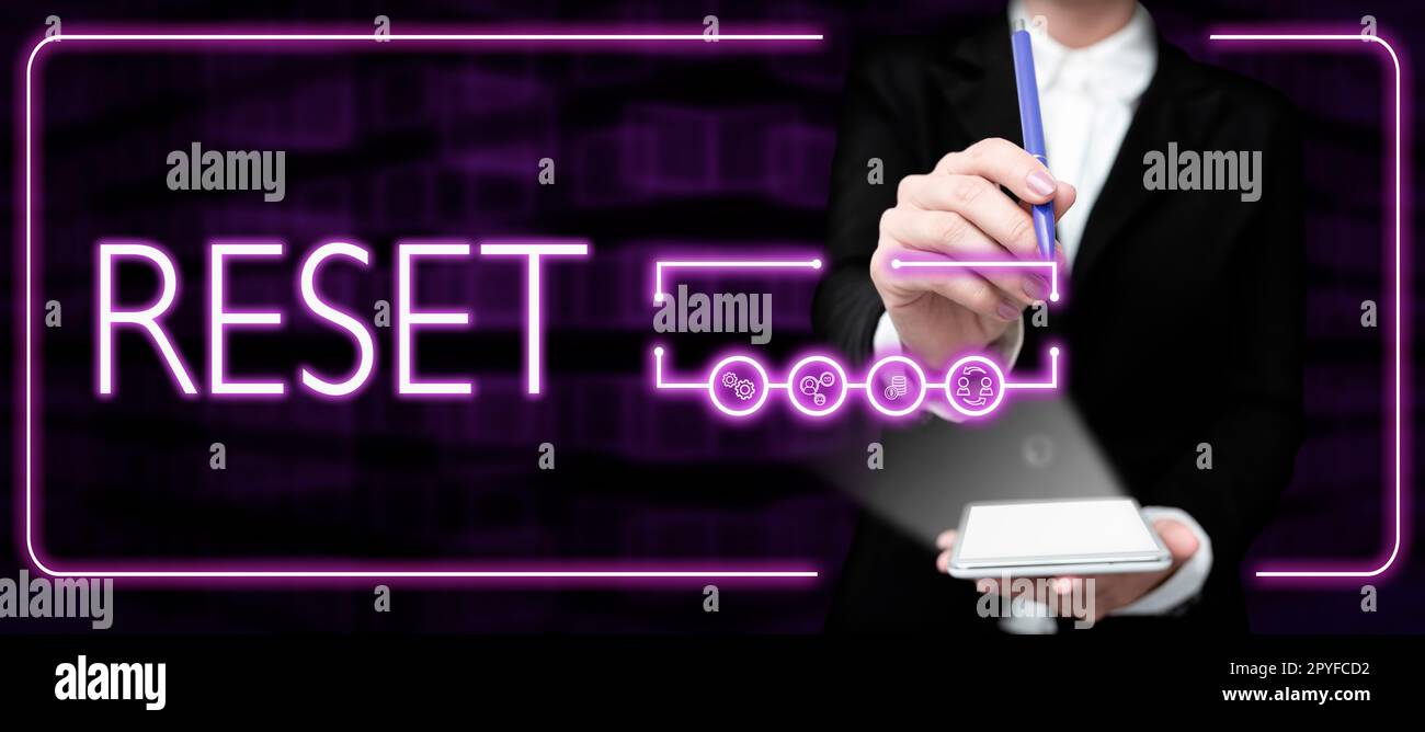 Text caption presenting Reset. Conceptual photo cause device return to ...