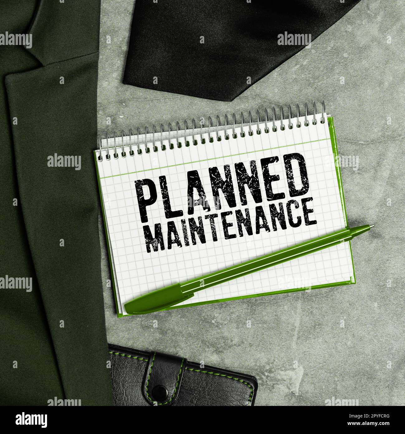 Text caption presenting Planned Maintenance. Concept meaning Check ups ...