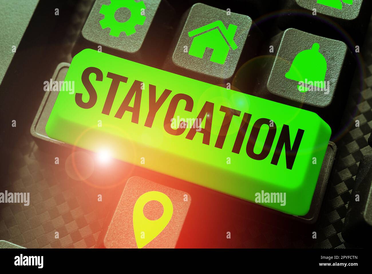 Writing displaying text Staycation. Concept meaning a vacation spent at ...
