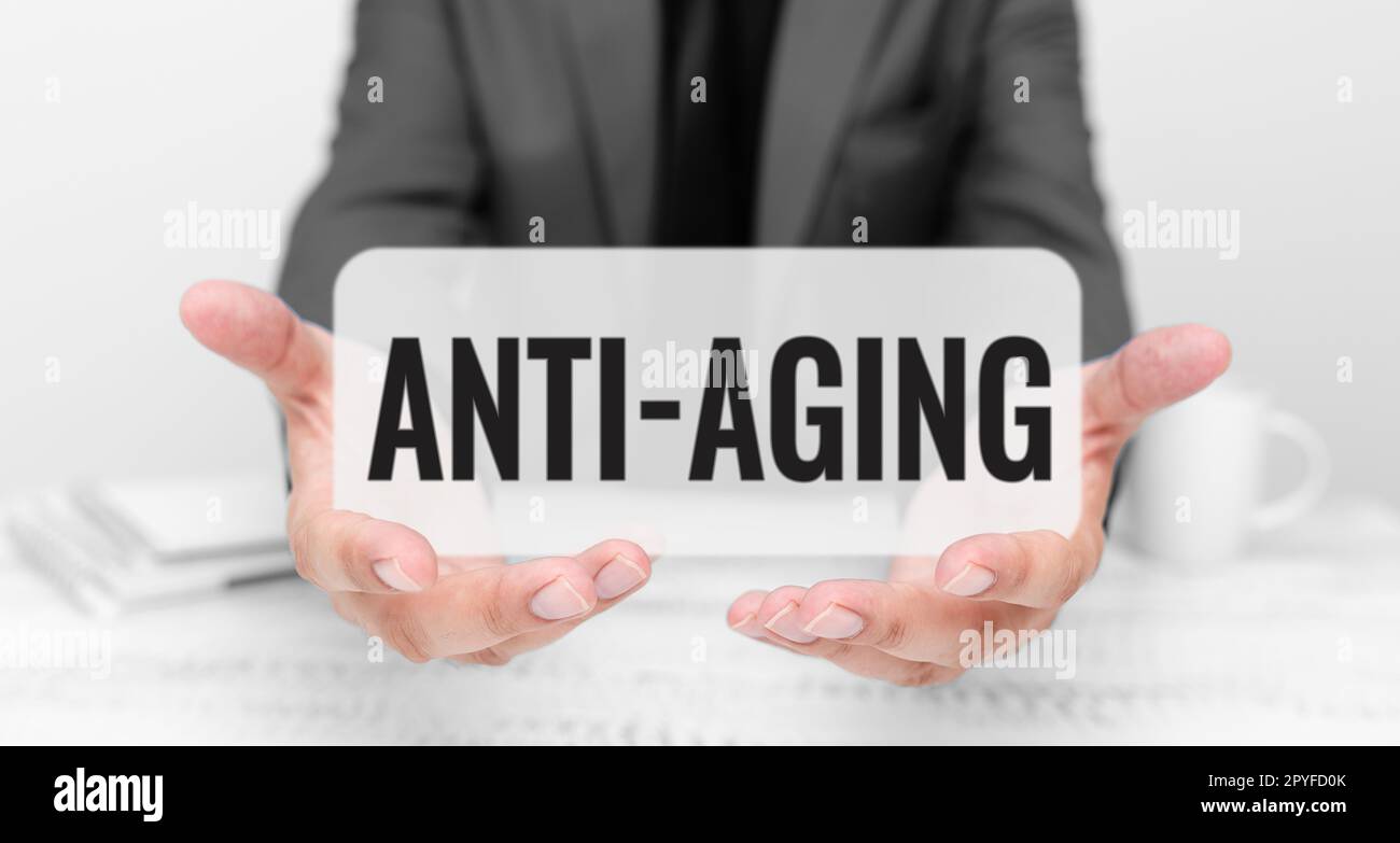 Handwriting text Anti Aging. Conceptual photo A product designed to ...