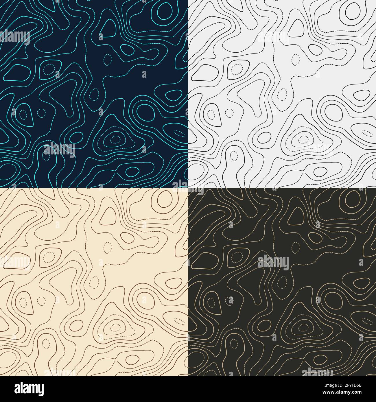 Topography patterns. Seamless elevation map tiles. Appealing isoline ...