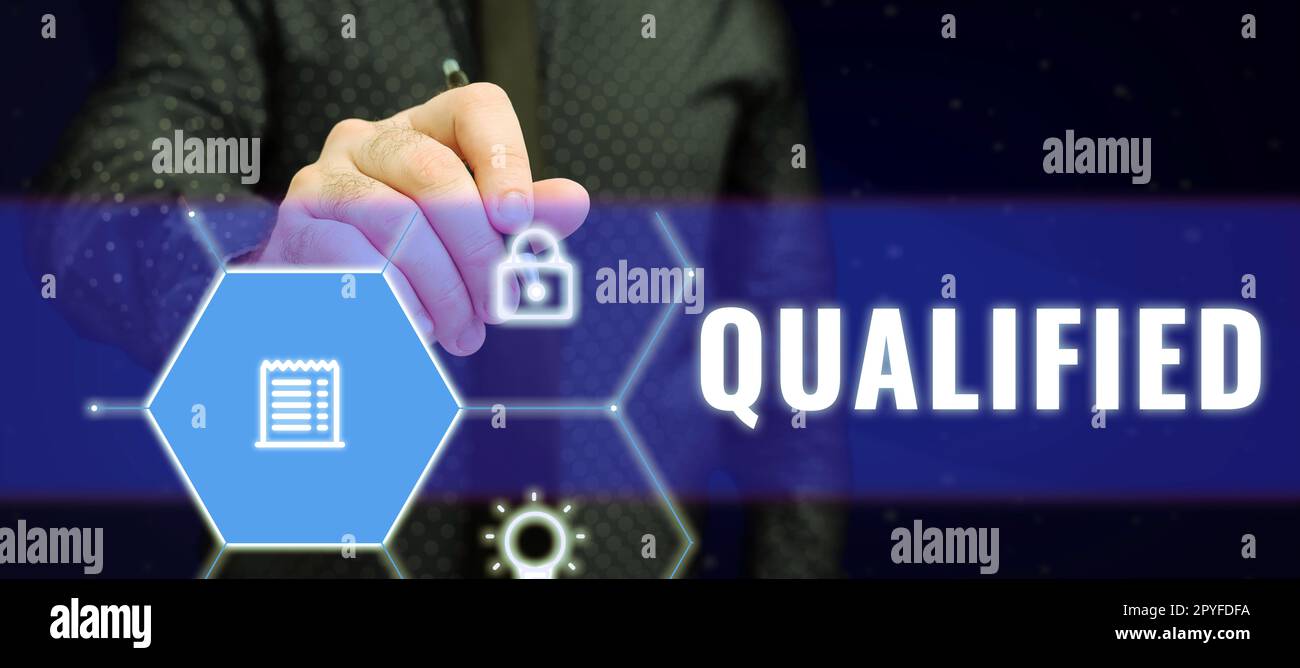 Text caption presenting Qualified. Business idea Officially trained to ...