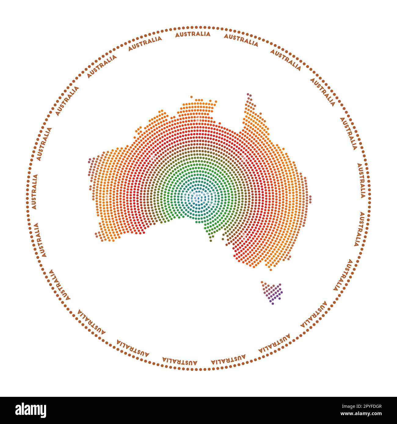 Australia round logo. Digital style shape of Australia in dotted circle ...