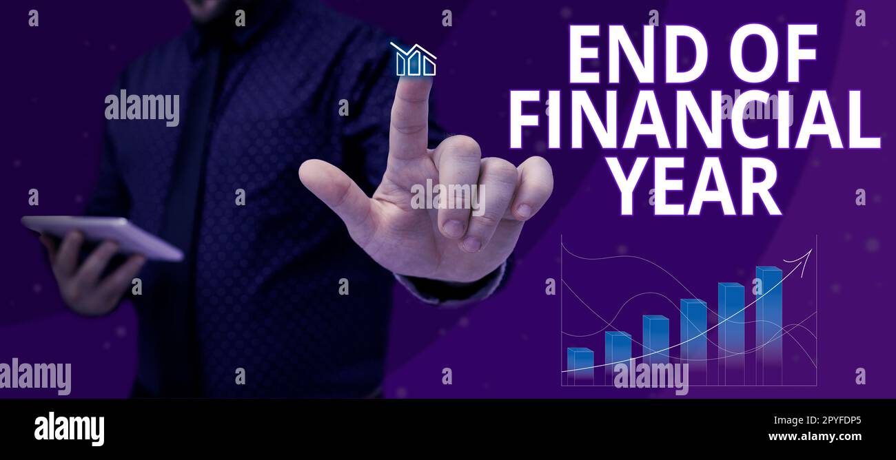 Text caption presenting End Of Financial Year. Business overview Revise ...