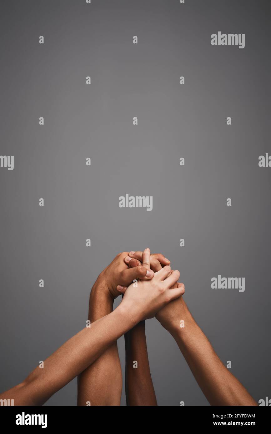 Getting a grip on diversity. Studio shot of unidentifiable hands ...