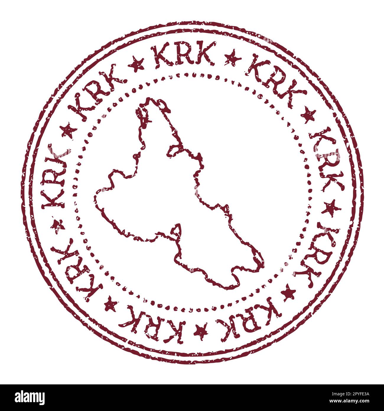 Krk round rubber stamp with island map. Vintage red passport stamp with ...