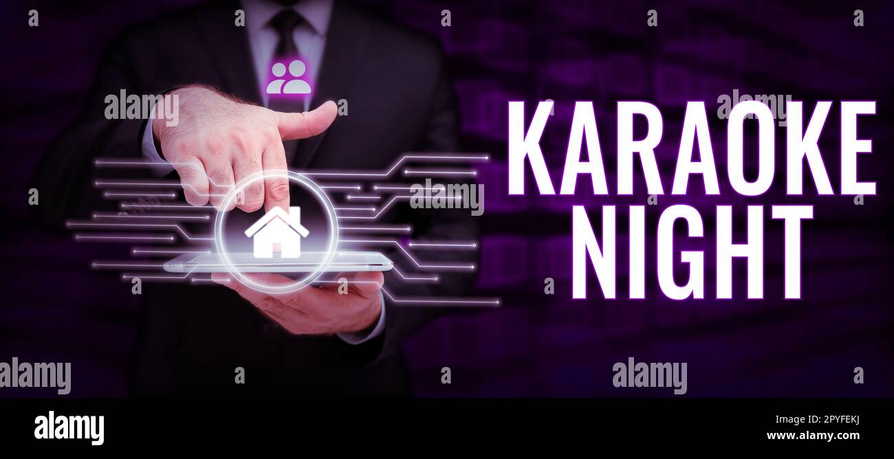 Conceptual caption Karaoke Night. Word for Entertainment singing along ... Conceptual caption Karaoke Night. Word for Entertainment singing along ...