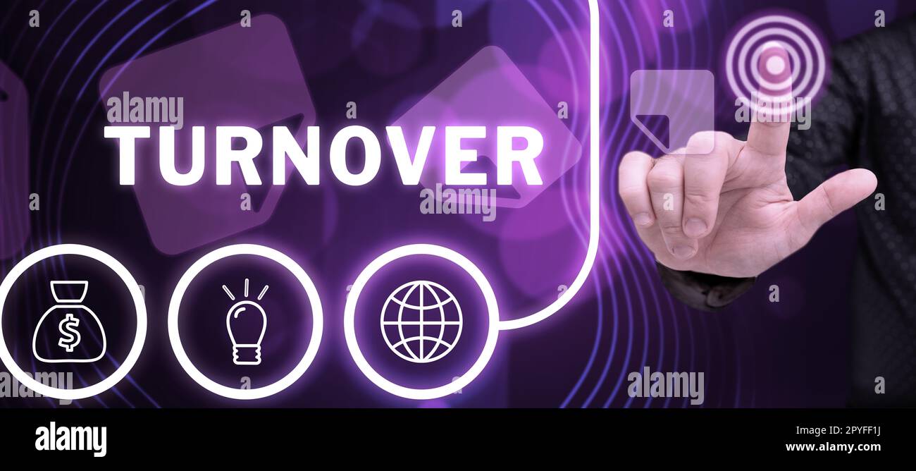 Text sign showing Turnover. Business idea the percentage of workers who ...