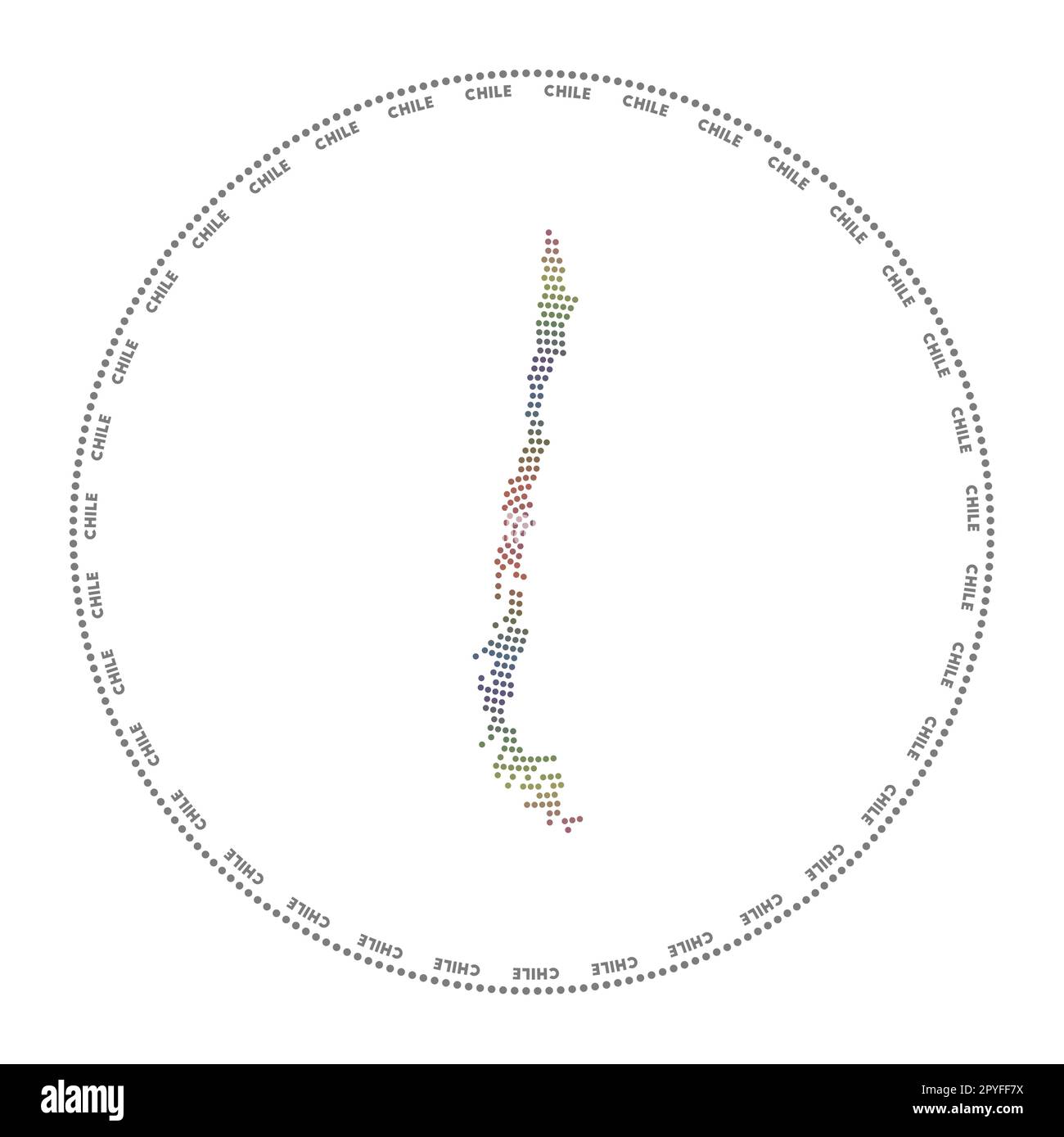 Chile round logo. Digital style shape of Chile in dotted circle with ...