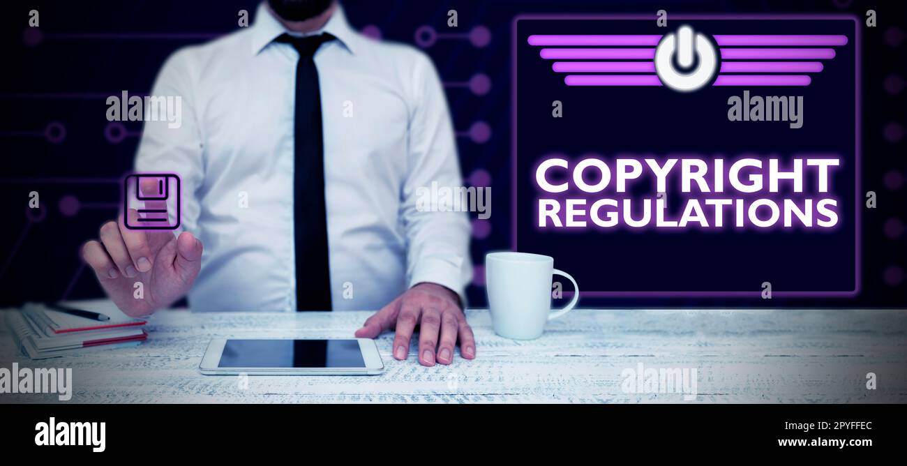Writing displaying text Copyright Regulations. Concept meaning body of ...