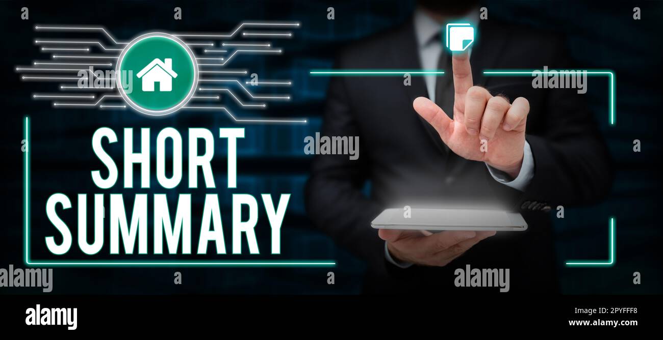 Text sign showing Short Summary. Concept meaning Brief statement of ...