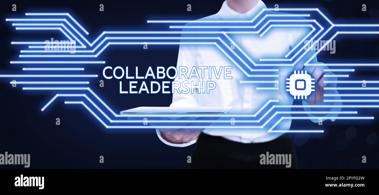 Hand writing sign Collaborative Leadership. Business overview people ...